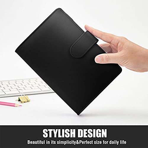 Sooez A6 Notebook Binder, 6 Ring Planner with Stylish Design, Loose Leaf Personal Organizer Binder Cover with Magnetic Buckle Closure, PU Leather Binder for Women with Macaron Colors (Black)