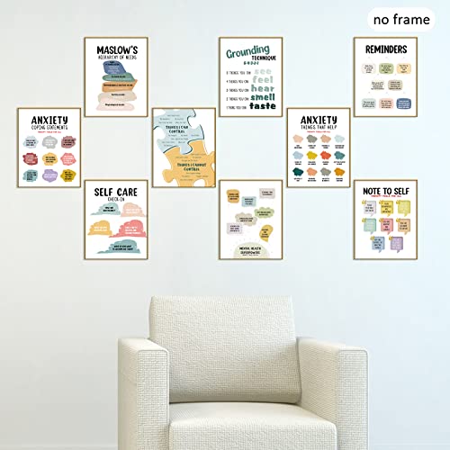 9 Pieces Mental Health Posters Anxiety Therapy Motivational Poster Psychologist Counselor Inspirational Posters Positive Quotes Wall Decor Classroom for Home Office, 8 x 10 Inch(Retro Style)