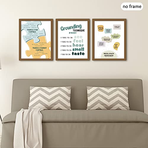 9 Pieces Mental Health Posters Anxiety Therapy Motivational Poster Psychologist Counselor Inspirational Posters Positive Quotes Wall Decor Classroom for Home Office, 8 x 10 Inch(Retro Style)