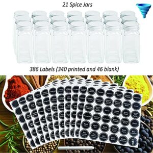 GONGSHI 3 Tier Spice Rack Organizer with 21 Empty Spice Jars, 386 Spice Labels, Chalk Marker and Funnel Set for Countertop Cabinet Pantry or Wall Door Mount - Black