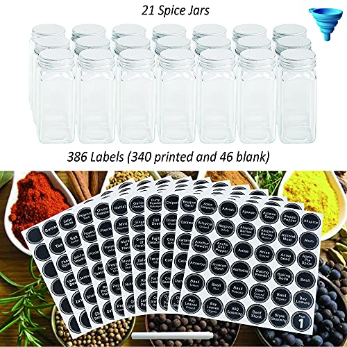 GONGSHI 3 Tier Spice Rack Organizer with 21 Empty Spice Jars, 386 Spice Labels, Chalk Marker and Funnel Set for Countertop Cabinet Pantry or Wall Door Mount - Black