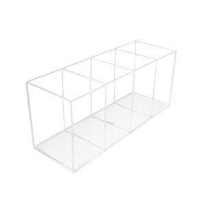 acrylic pen holder 4 compartments,clear pen holder organizer makeup brush holder for office desk accessories,cosmetic brush storage box,dorm,bathroom,kitchen (clear)