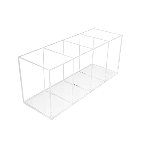 Acrylic Pen Holder 4 Compartments,Clear Pen Holder Organizer Makeup Brush Holder for Office Desk Accessories,Cosmetic Brush Storage Box,Dorm,Bathroom,Kitchen (Clear)