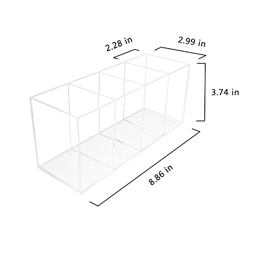 Acrylic Pen Holder 4 Compartments,Clear Pen Holder Organizer Makeup Brush Holder for Office Desk Accessories,Cosmetic Brush Storage Box,Dorm,Bathroom,Kitchen (Clear)