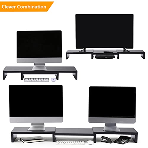 5Rcom Dual Monitor Stand, Desk Accessories with Adjustable Length and Angle, Computer Monitor Stand for PC, Tablet, Laptop, Printer, Monitor Stand Riser, Desk Shelf (Black)