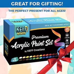 KEFF Acrylic Paint Set for Adults - Art Painting Supplies Kit with Tabletop Easel, Brushes, Canvas, Acrylic, Palette, Paint Knives & Cup for Professional & Beginners