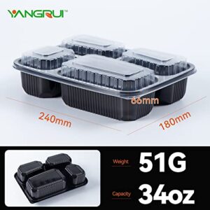 YANGRUI To Go Containers, 40 Pack (40 Trays + 40 Lids) 34oz BPA Free Reusable Bento Box Shrink Wrap Machine Washable Meal Prep Container