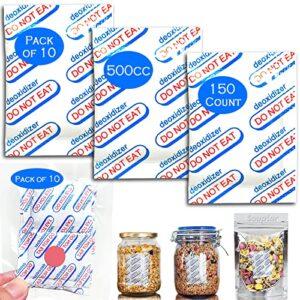 150 pcs oxygen absorbers for food storage long term, 500cc food grade oxygen obsorbers with oxygen indicator for mylar bags, tupperware plastic, freeze dryers & dehydrators