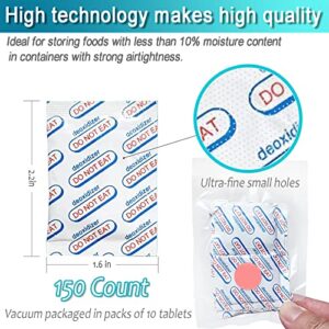 150 PCS Oxygen Absorbers for Food Storage Long Term, 500cc Food Grade Oxygen Obsorbers with Oxygen Indicator for Mylar Bags, Tupperware Plastic, Freeze Dryers & Dehydrators