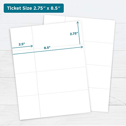 PrintWorks Raffle Tickets, Perforated Cardstock for Tickets with Tear-Away Stubs, 8.5 x 11, 67lb/147gsm, 4 Tickets Per Sheet, 250 Sheets, 1000 Tickets Total, White (04295) (2.75 x 8.5)