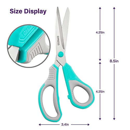 QMVESS 8.5" Scissors All Purpose 3 Pack, Ultra Sharp Multipurpose Blade Shears, Professional Ergonomic Comfort Grip Scissors for Office School Home Sewing Fabric DIY Craft Cutting General Use