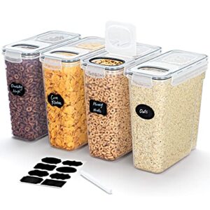 lifewit 4l(135oz) cereal containers storage with flip-top lids, 4pcs airtight food storage canister sets with label stickers for kitchen pantry counter organization, oats, flour, sugar, bpa free