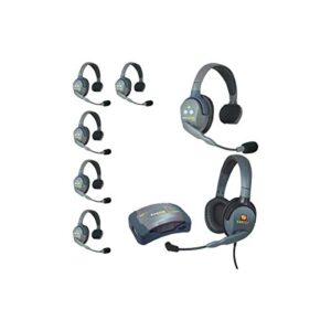 eartec hub7smxd hub mini duplex base 7-person system, includes 6x ultralite single headset, max4g double headset