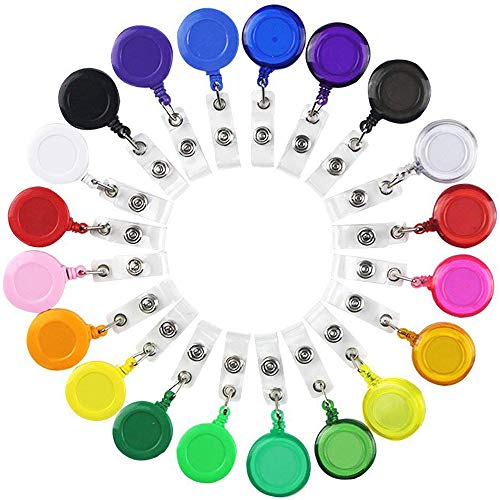 SHAN RUI 20pcs Retractable Badge Holder Reels with Clip for Name Card Key Card, 20 Colors