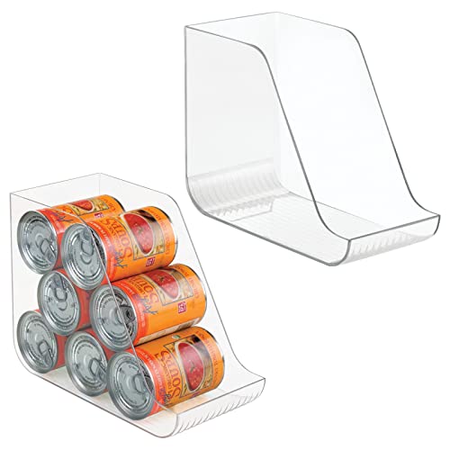 mDesign Plastic Kitchen Storage Organizer Container Bins for Pantry, Fridge, Freezer Organization - Holds Canned Food, Soup Can, Soda Water Bottle - Ligne Collection, 2 Pack - Clear