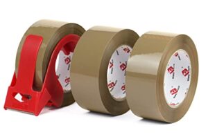 bomei pack 3 pack heavy duty brown packing tape with dispenser, 2.6 mil, 1.88 inch x 110 yards, brown tape refills for industrial shipping box packaging tape for moving, office, & storage