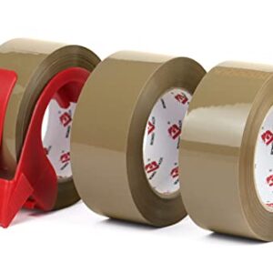 BOMEI PACK 3 Pack Heavy Duty Brown Packing Tape with Dispenser, 2.6 mil, 1.88 inch x 110 Yards, Brown Tape Refills for Industrial Shipping Box Packaging Tape for Moving, Office, & Storage