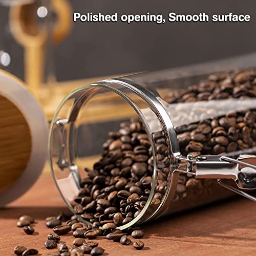 Yangbaga Glass Coffee Containers with Shelf, 2 x 45 FLOZ Coffee Bean Storage with Airtight Locking Clamp and Bamboo Spoon, Large Capacity Food Storage Jar for Kitchen