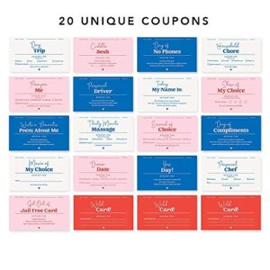 20 Fun and Romantic Love Coupon Book for Him, Her, Husband, Wife, Boyfriend, Girlfriend, and Couples, IOU Vouchers for Anniversaries, Father's Day, Date Night and More