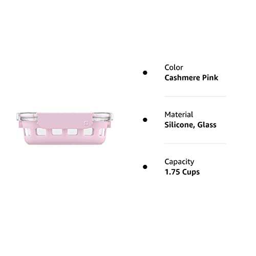 Ello DuraGlass Glass Food Storage Containers - Meal Prep Container with Silicone Sleeve and Airtight Durable Tritan Lid, 1.75 Cup, Cashmere Pink