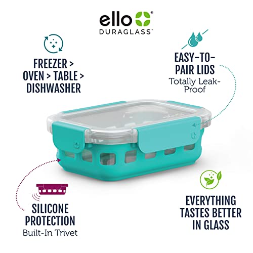 Ello DuraGlass Glass Food Storage Containers - Meal Prep Container with Silicone Sleeve and Airtight Durable Tritan Lid, 1.75 Cup, Cashmere Pink