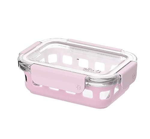 Ello DuraGlass Glass Food Storage Containers - Meal Prep Container with Silicone Sleeve and Airtight Durable Tritan Lid, 1.75 Cup, Cashmere Pink