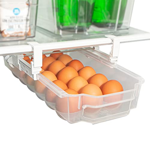 Smart Design Adjustable Sliding Pull Out Egg Drawer - Holds 18 Eggs - BPA Free - Fridge Bin, Refrigerator Holder Box, Clear Plastic Freezer Container, Food Storage Shelf, Organizer Tray - Clear