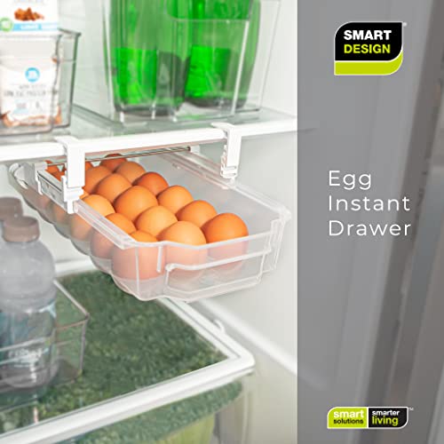 Smart Design Adjustable Sliding Pull Out Egg Drawer - Holds 18 Eggs - BPA Free - Fridge Bin, Refrigerator Holder Box, Clear Plastic Freezer Container, Food Storage Shelf, Organizer Tray - Clear