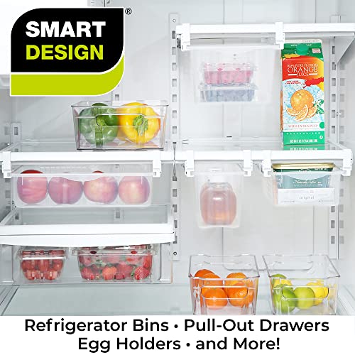 Smart Design Adjustable Sliding Pull Out Egg Drawer - Holds 18 Eggs - BPA Free - Fridge Bin, Refrigerator Holder Box, Clear Plastic Freezer Container, Food Storage Shelf, Organizer Tray - Clear