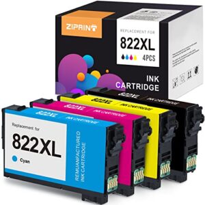 ziprint remanufactured ink cartridge replacement for epson 822xl 822 xl t822xl use with workforce pro wf-3820 wf-4830 wf-4834 wf-4820 ink printer (black, cyan, yellow, magenta, 4-pack)