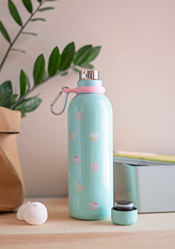 Grupo Erik Official Pusheen Water Bottle-Sports Bottle-500ml / 17OZ, Stainless Steel, Vacuum Insulated Water Bottle, Double Wall Reusable Water Bottle With Carabiner, BPA Free, Kawaii Water Bottle