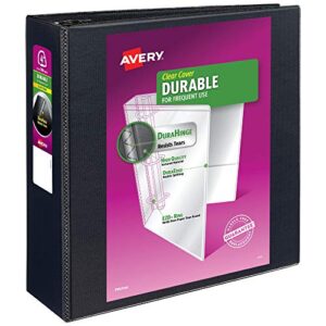 avery durable view 3 ring binder, 4 inch ezd rings, 1 black binder (09800)