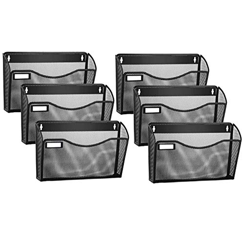 samstar 6 Pack Mesh Wall Mounted File Holder Metal Wall File Pocket Organizer for Office/Home(with Label Panel)