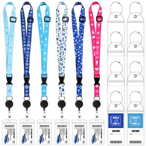 6 sets cruise lanyards, retractable carnival cruise lanyard with 8 waterproof luggage tag holders set, adjustable cruise lanyard with detachable badge holder for cards accessories (vibrant sailing)