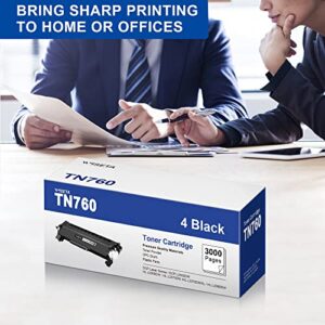 WISETA TN760 Compatible Toner Cartridge Replacement for Brother TN760 TN-760 TN730 TN-730 Compatible with MFC-L2710DW HL-L2350DW HL-L2370DWXL MFC-L2750DW HL-L2395DW MFC-L2690DW (Black, 4 Pack)