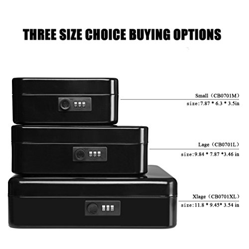 Jssmst Medium Cash Box with Combination Lock- Durable Metal Cash Box with Money Tray Black,7.87 x 6.3 x 3.35 inches, CB0701M