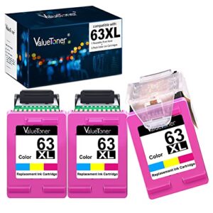 valuetoner remanufactured ink cartridge replacement for hp 63xl 63 xl for envy 4520 4512 4516 officejet 5252 3830 3833 4655 5255 deskjet 1112 2130 3630 3634 printer (3 color + 1 reusable printhead)