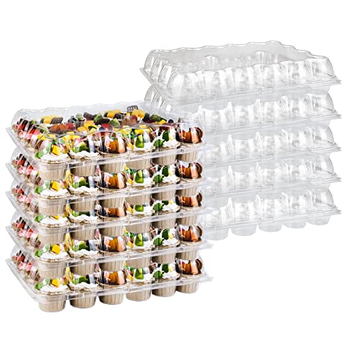 TWOWYHI (24 Counts x 10 Sets Cupcake Containers 24 Count Cupcake Boxes Plastic Cupcake Carrier Cupcake Holders for 24 Cupcakes Clear Plastic Disposable Cupcake Container with Detachable Tall Dome Lid