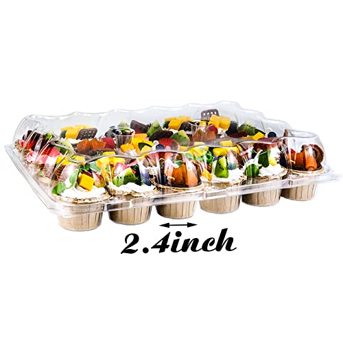 TWOWYHI (24 Counts x 10 Sets Cupcake Containers 24 Count Cupcake Boxes Plastic Cupcake Carrier Cupcake Holders for 24 Cupcakes Clear Plastic Disposable Cupcake Container with Detachable Tall Dome Lid