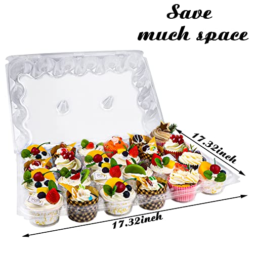 TWOWYHI (24 Counts x 10 Sets Cupcake Containers 24 Count Cupcake Boxes Plastic Cupcake Carrier Cupcake Holders for 24 Cupcakes Clear Plastic Disposable Cupcake Container with Detachable Tall Dome Lid