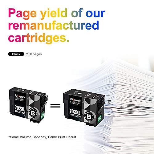 Uniwork Remanufactured 702XL 702 Ink Cartridge Replacement for Epson 702XL 702 XL T702XL T702 High Yield to use with Workforce Pro WF-3720 WF-3730 WF-3733 Printer tray (2 Black)