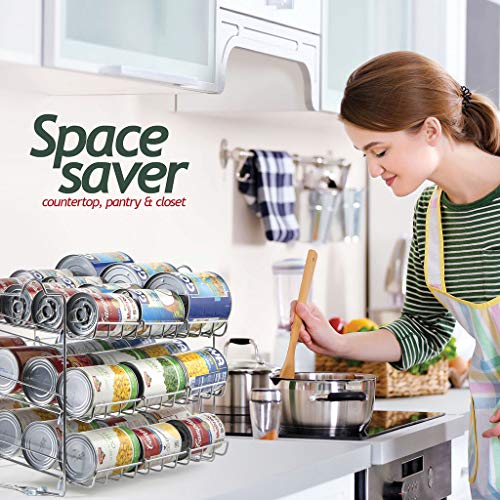 Sagler Stackable Pantry Can Organizer - 3-Tier Soda Can Organizer - Multifunctional Chrome-Finish Can Rack Organizer for Up to 36 Cans - For Pantry, Kitchen Cabinet, Countertop, Under Sink - 17x13x13