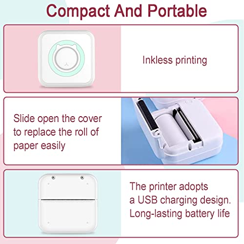 kdlgjdv Instaproud Portable Sticker Printer, Mini Printer Portable, Pocket Printer, Thermal Photo Printer, Inkless Photo Printer for Photos, Memos, Study Notes (Blue & 5 Rolls of Sticker Paper)