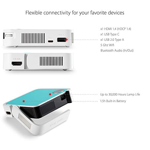 ViewSonic M1 Mini+ Ultra Portable LED Projector with Auto Keystone, Bluetooth JBL Speaker, HDMI, USB C, Stream Netflix with Dongle (M1MINIPLUS)