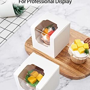 Happyhiram Cupcake Boxes 50 Pcs White Individual Cupcake Box, Single Cupcake Containers Cardboard Holders with Inserts and Window for Muffins Cocoa Bombs Packaging Togo Boxes for Birthdays Showers Party Favors Packing