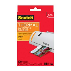 scotch thermal laminating pouches, 5 mil thick for extra protection, 4.3 inches x 6.3 inches, 100 pouches (tp5900-100)