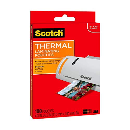 Scotch Thermal Laminating Pouches, 5 Mil Thick for Extra Protection, 4.3 Inches x 6.3 Inches, 100 Pouches (TP5900-100)