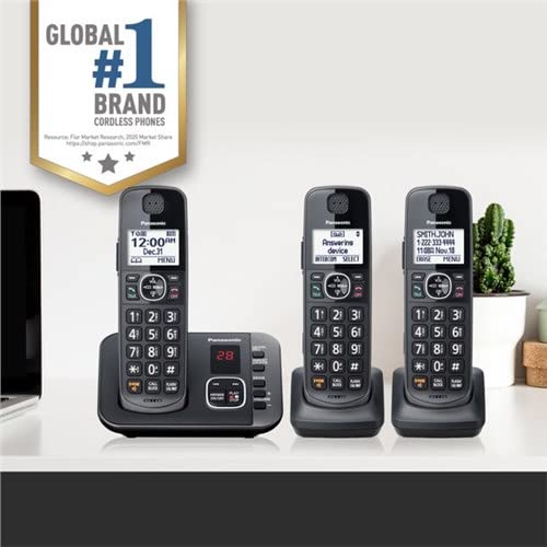 Panasonic KX-TG3833M DECT 6.0 Digital Technology Talking Caller ID - 3 Handsets Black (Renewed)