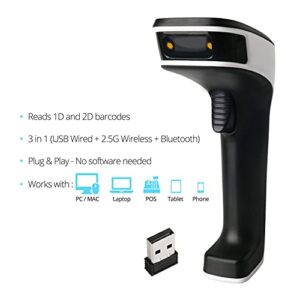 ScanAvenger Portable Wireless Bluetooth Barcode Scanner: 3-in-1 Hand Scanners - Cordless, Rechargeable 1D and 2D Scan Gun for Inventory Management - Wireless, Handheld, USB Bar Code/QR Code Reader