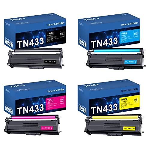 TN433 TN 433 Toner Replacement for Brother TN433 TN431 TN433BK TN433C TN433M TN433Y 4-Color Compatible with Brother MFC-L8900CDW HL-L8360CDW HL-L8260CDW MFC-L8610CDW HL-L8360CDWT Printer